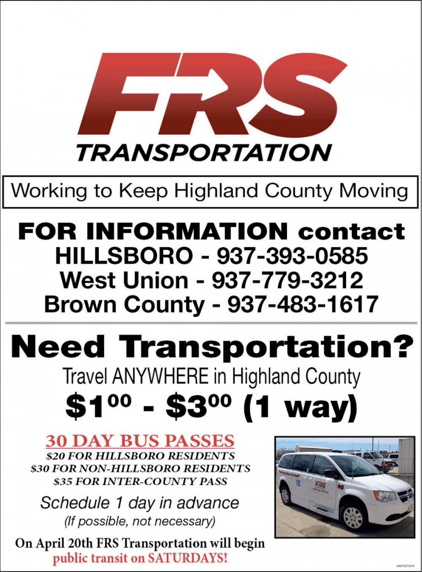 Working to Keep Highland County Moving, FRS Transportation, Hillsboro, OH