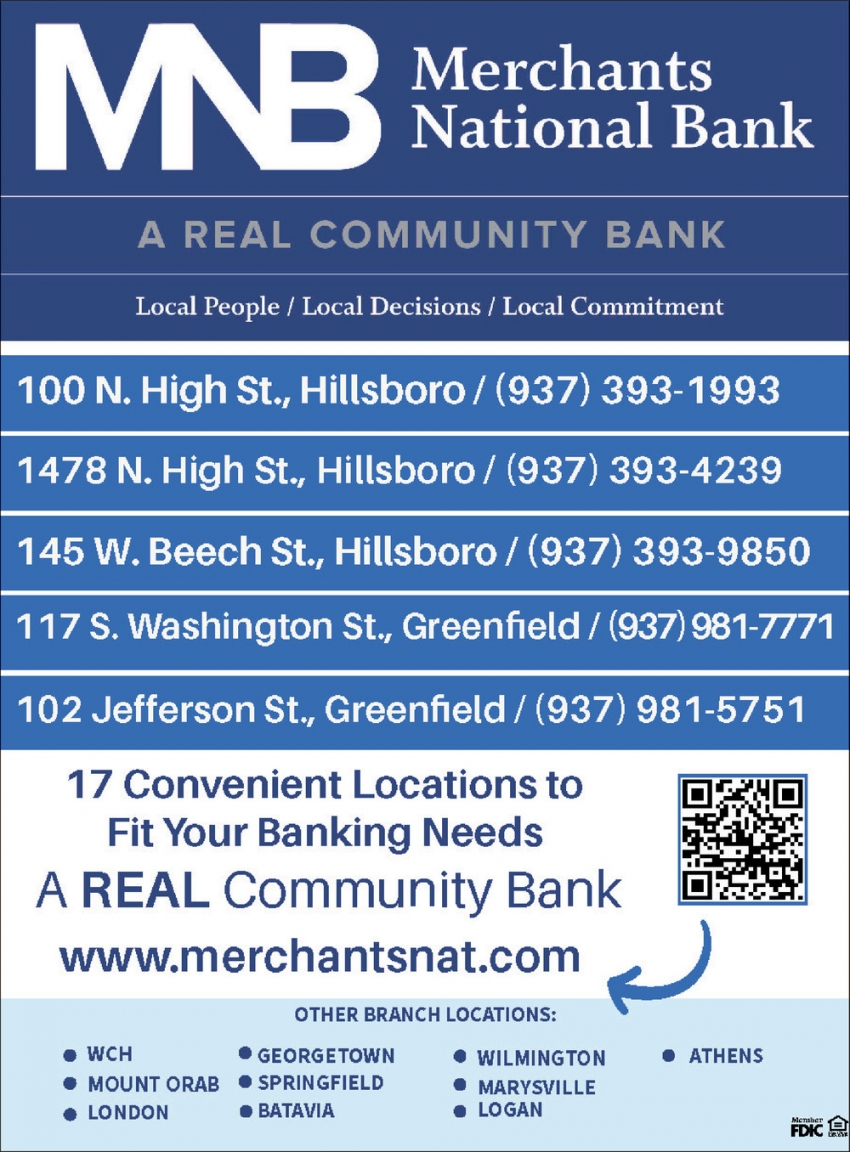 A Real Community Bank, Merchants National Bank, Hillsboro, OH
