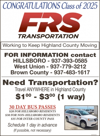 Congratulations Class of 2025, FRS Transportation, Hillsboro, OH